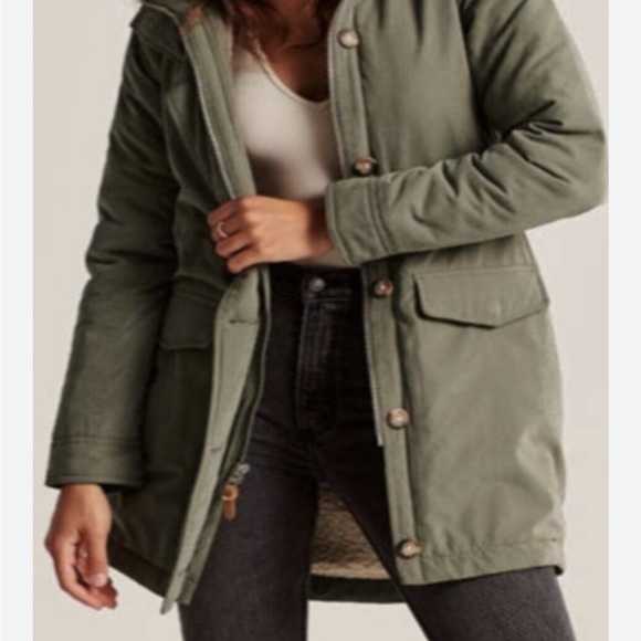 saaby | Jackets & Coats | Debby Olive Green Coat With Removable Fur ...